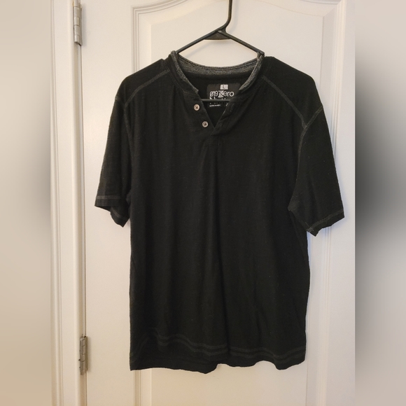 zero nineteen | Shirts | Mens Black 2 Button Shirt Grey Trim | Poshmark